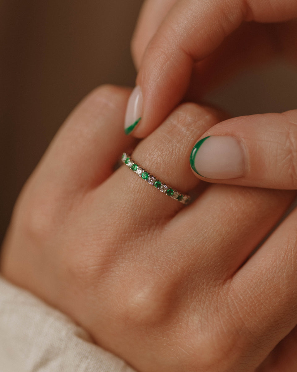 Henrietta 18ct White Gold Emerald & Diamond Half Eternity Ring | Rock n Rose