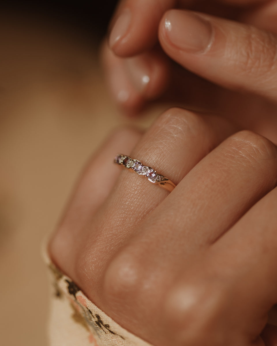 Isabella 1977 Vintage 9ct Gold Amethyst & Diamond Half Eternity Ring | Rock n Rose