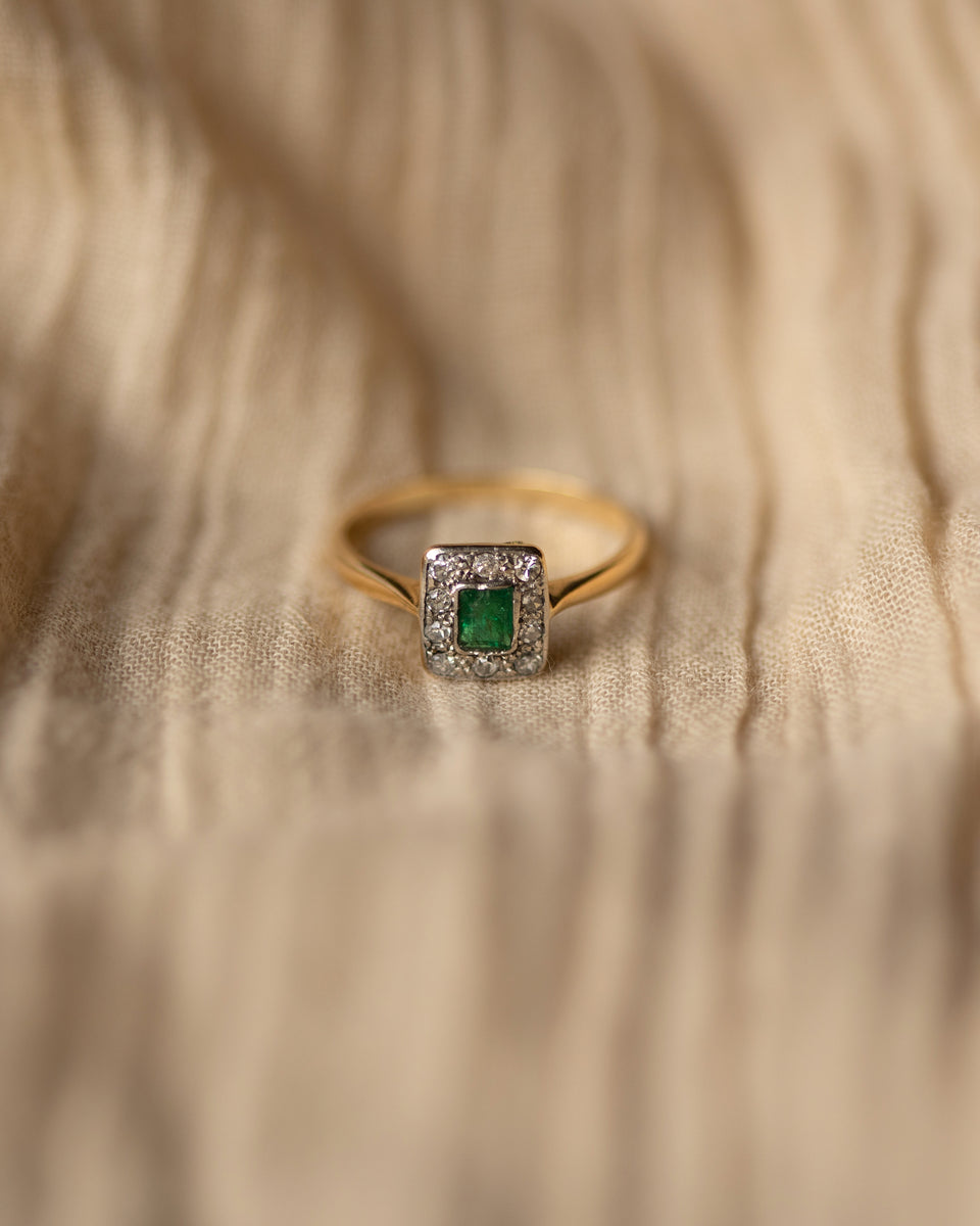 Henrietta Antique 18ct Gold Emerald & Diamond Ring | Rock n Rose