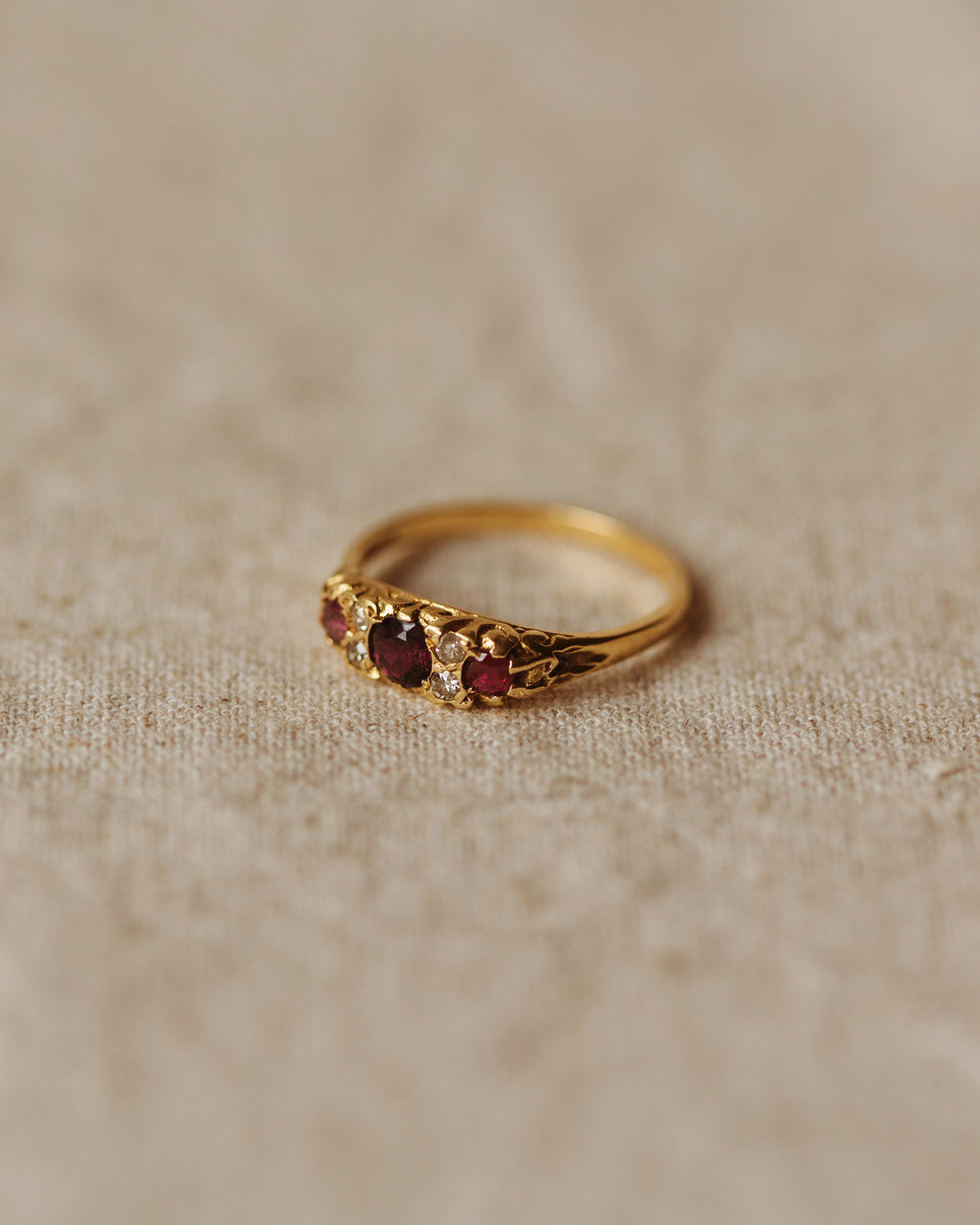 Theodora 1975 18ct Gold Ruby & Diamond Ring | Rock n Rose