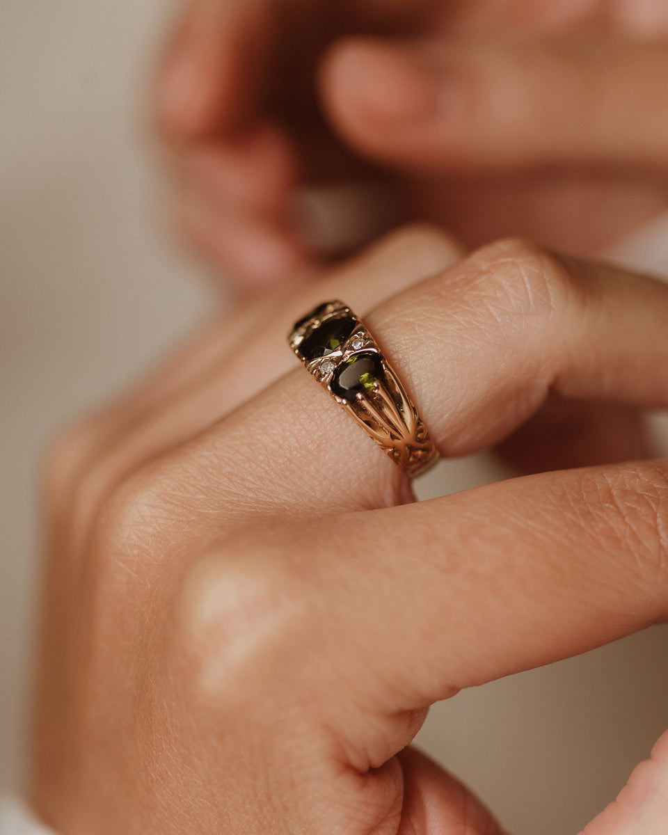 Doris 1975 Vintage 9ct Gold Tourmaline & Diamond Seven Stone Ring ...
