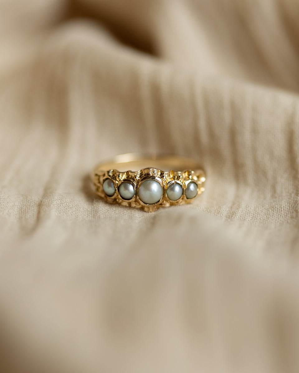 Annabelle 1968 Vintage 9ct Gold Five Stone Pearl Ring | Rock n Rose