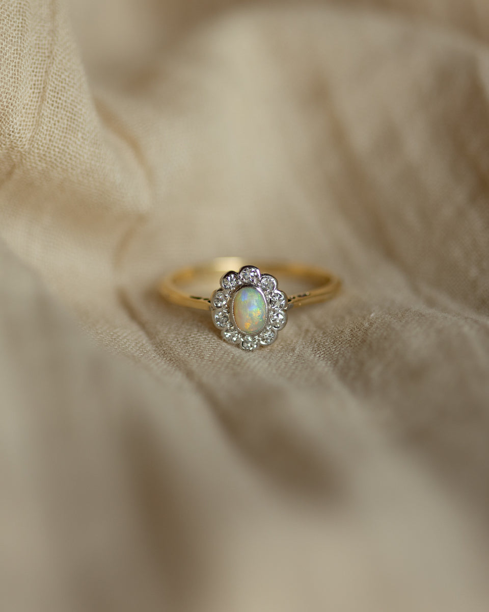 Patricia Vintage 18ct Gold Opal & Diamond Cluster Ring | Rock n Rose