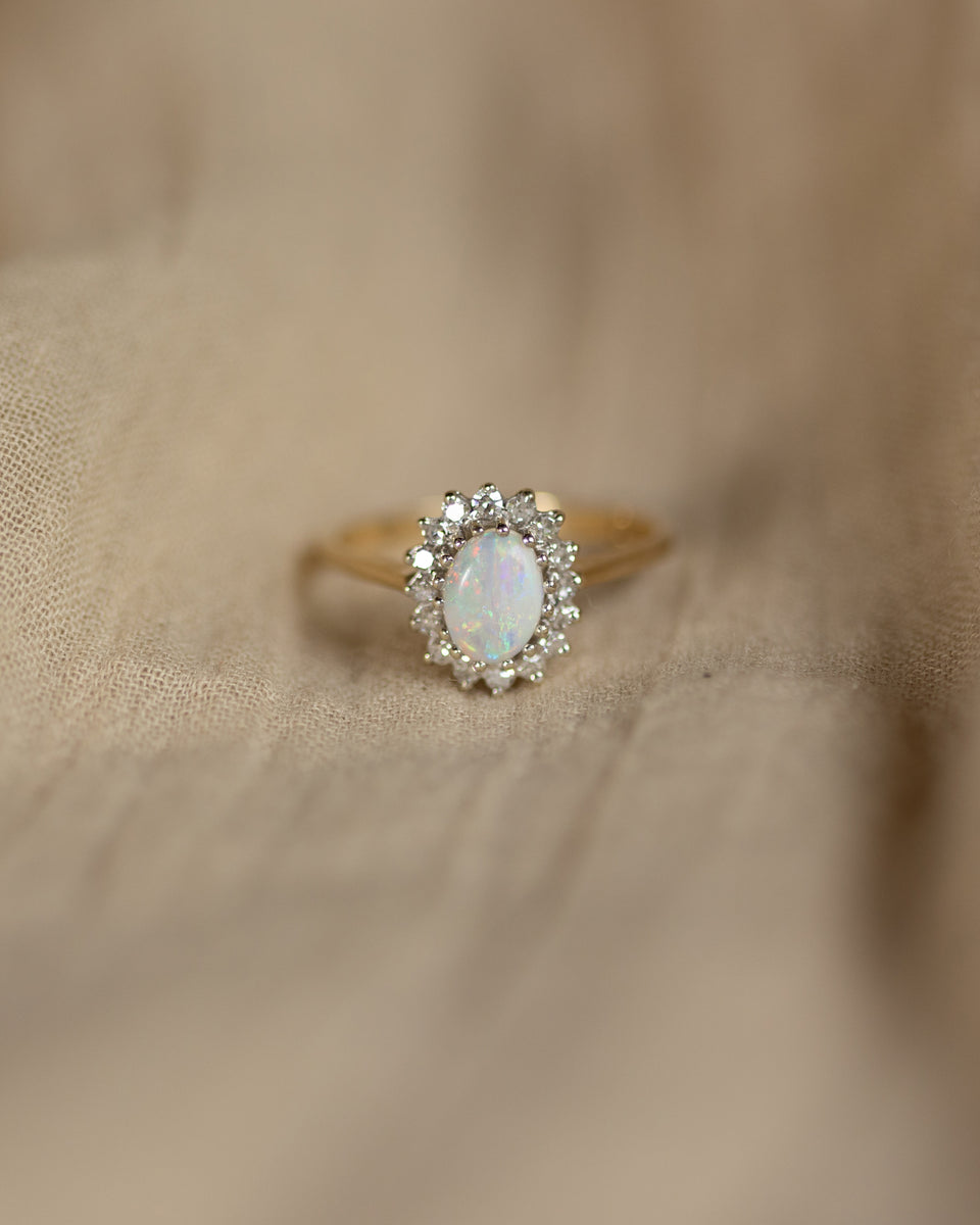 Marian 1983 Vintage 9ct Gold Opal & Diamond Cluster Ring | Rock n Rose
