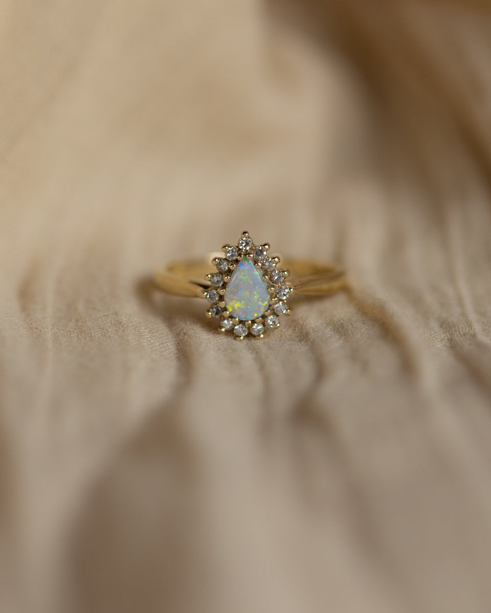 Jemima 1991 Vintage 9ct Gold Opal & Diamond Cluster Ring | Rock n Rose