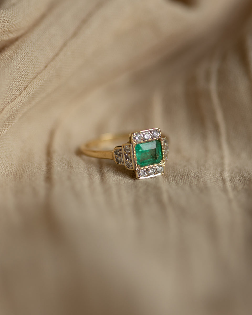 Josefine Antique Art Deco 18ct Gold Emerald & Diamond Panel Ring | Rock ...