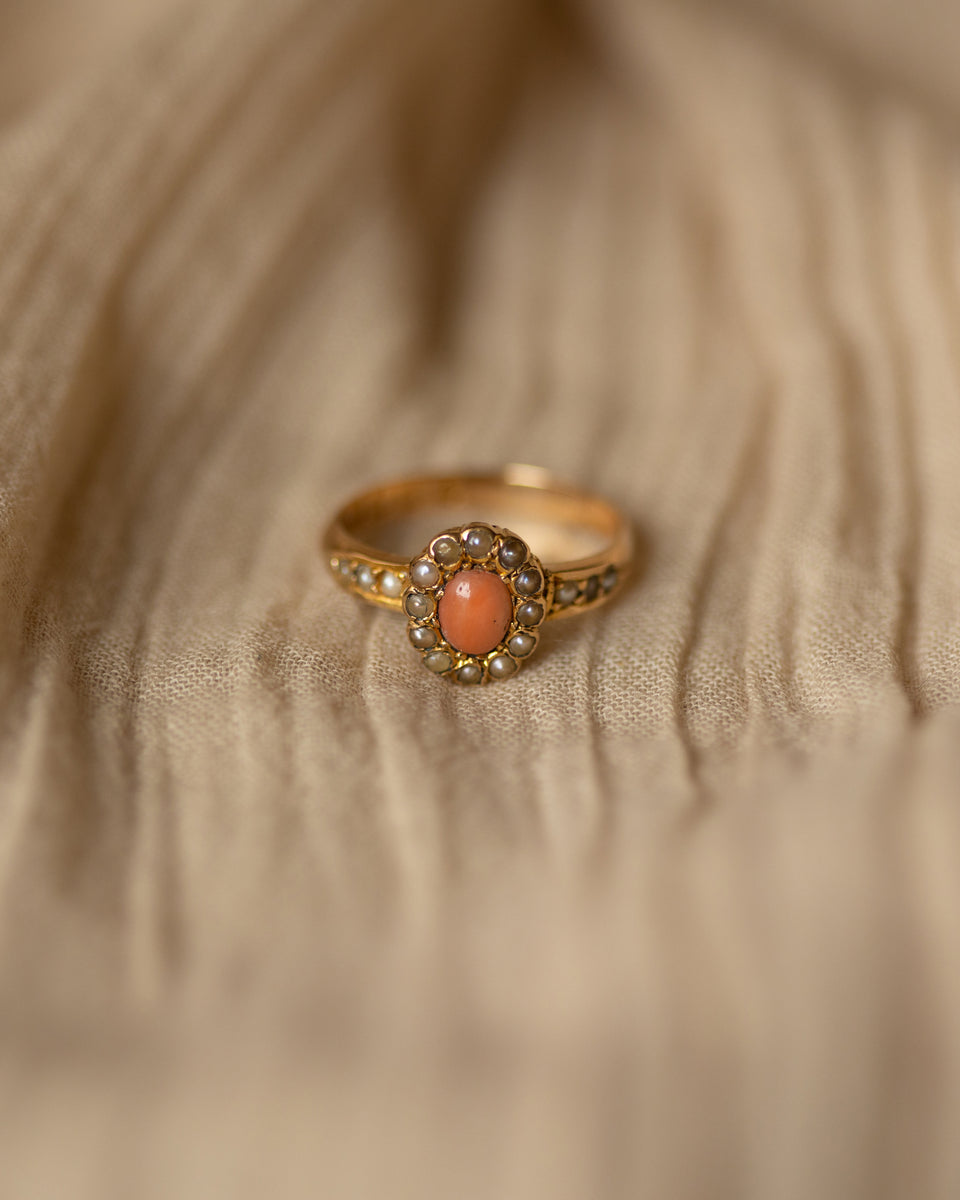 Clementine 1888 18ct Gold Coral & Pearl Cluster Ring | Rock n Rose