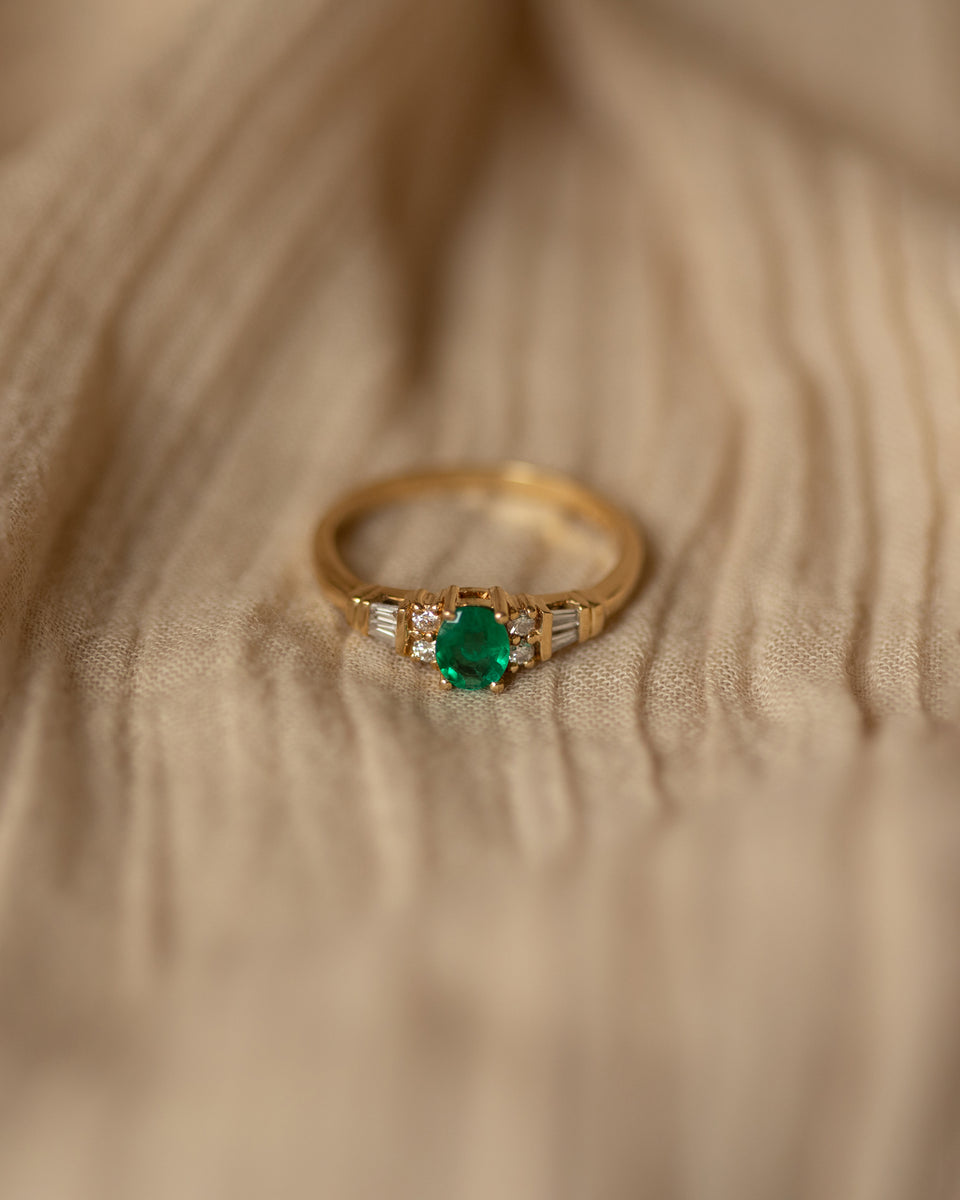 Eleanor Vintage 18ct Gold Emerald & Diamond Ring | Rock n Rose