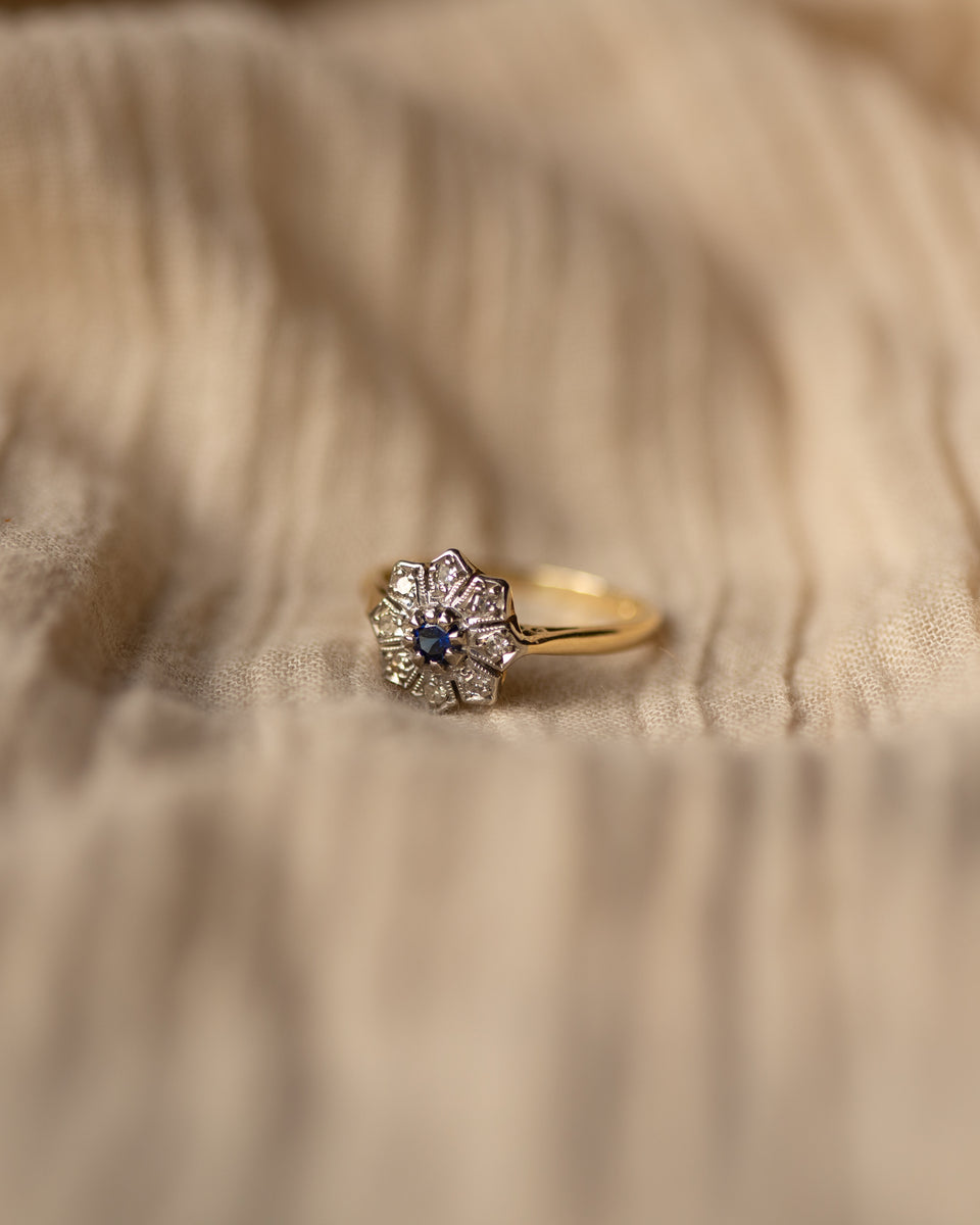 Edith 1970 Vintage 18ct Gold Sapphire & Diamond Star Cluster Ring ...