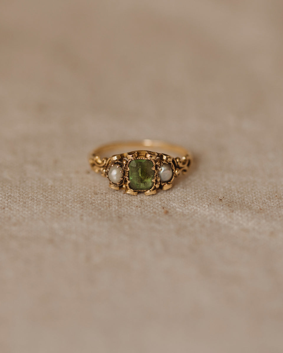 Constance Antique 18ct Gold Emerald & Pearl Ring | Rock n Rose